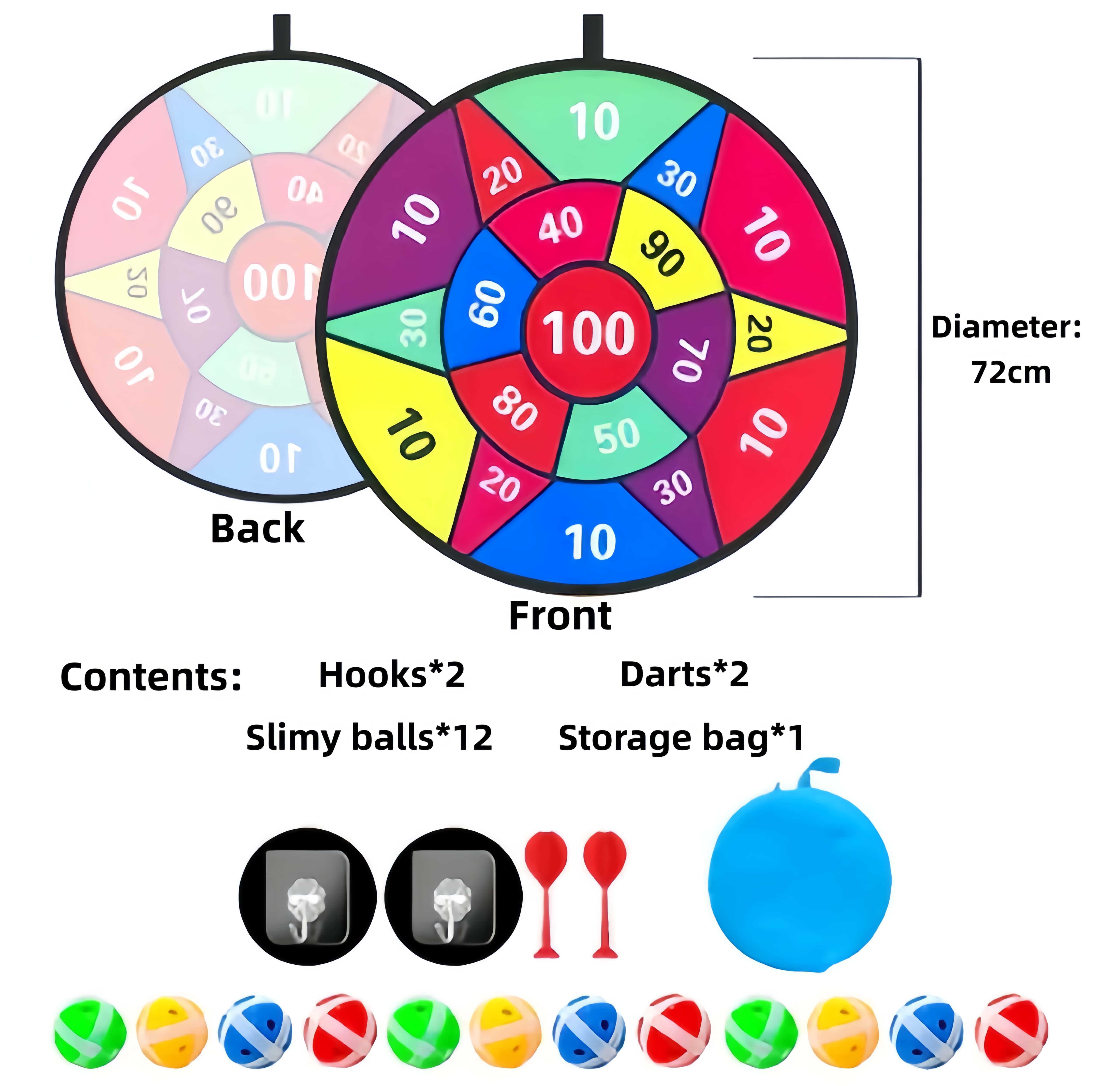 Children's 72 cm sticky ball dart board with 12 sticky balls 2 darts ...