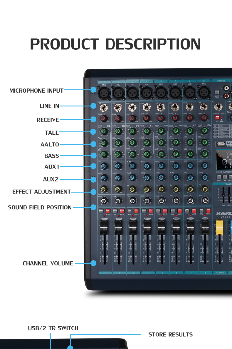 HARDWELL NX-12 Professional 12-Channel Mixing Console with DSP Effects ...