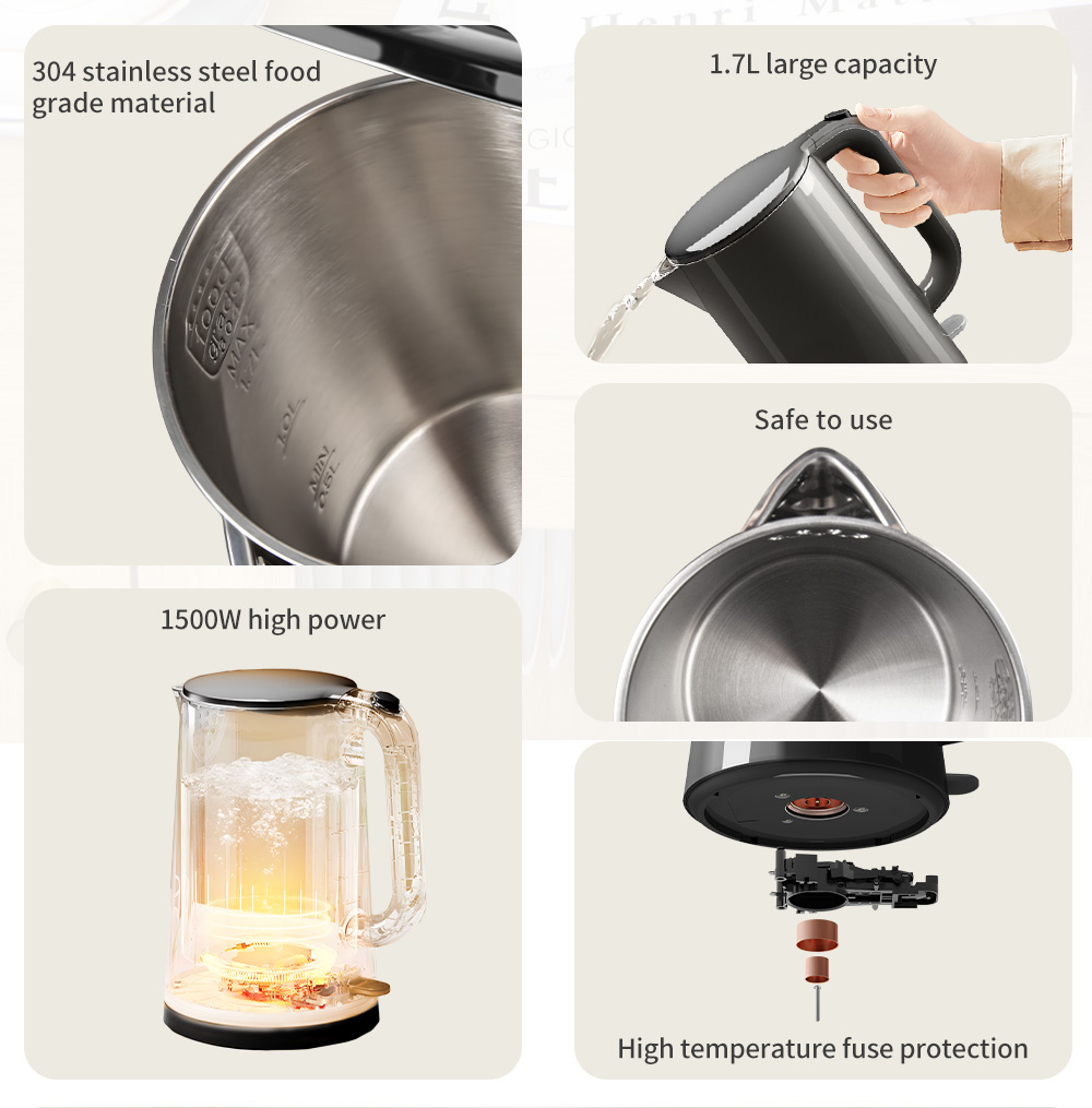 Simplus 1.7L Electric Kettle | 1500W Fast Heating | 304 Stainless Steel ...