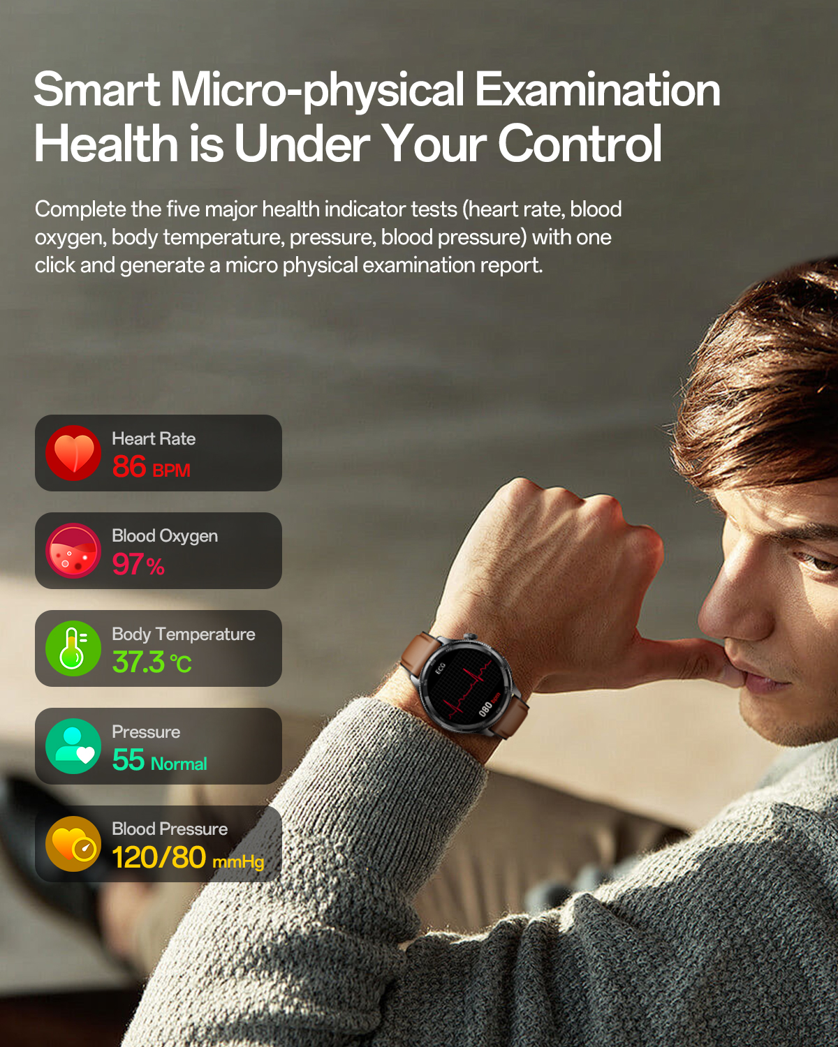 Aolon Pulse Smart Watch Blood Pressure ECG HRV Body Temperature 24/7 ...