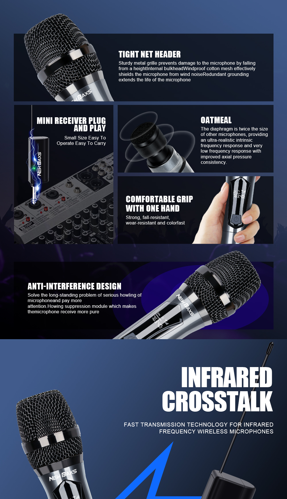 NEW BAXS Wireless Microphone SU601/SU602/SU604 Rechargeable Type C ...