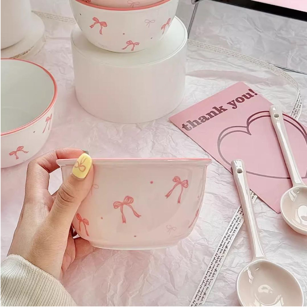 INS Style Bowknot Ceramic Dinnerware Set – Cute Plates & Dessert Bowls ...