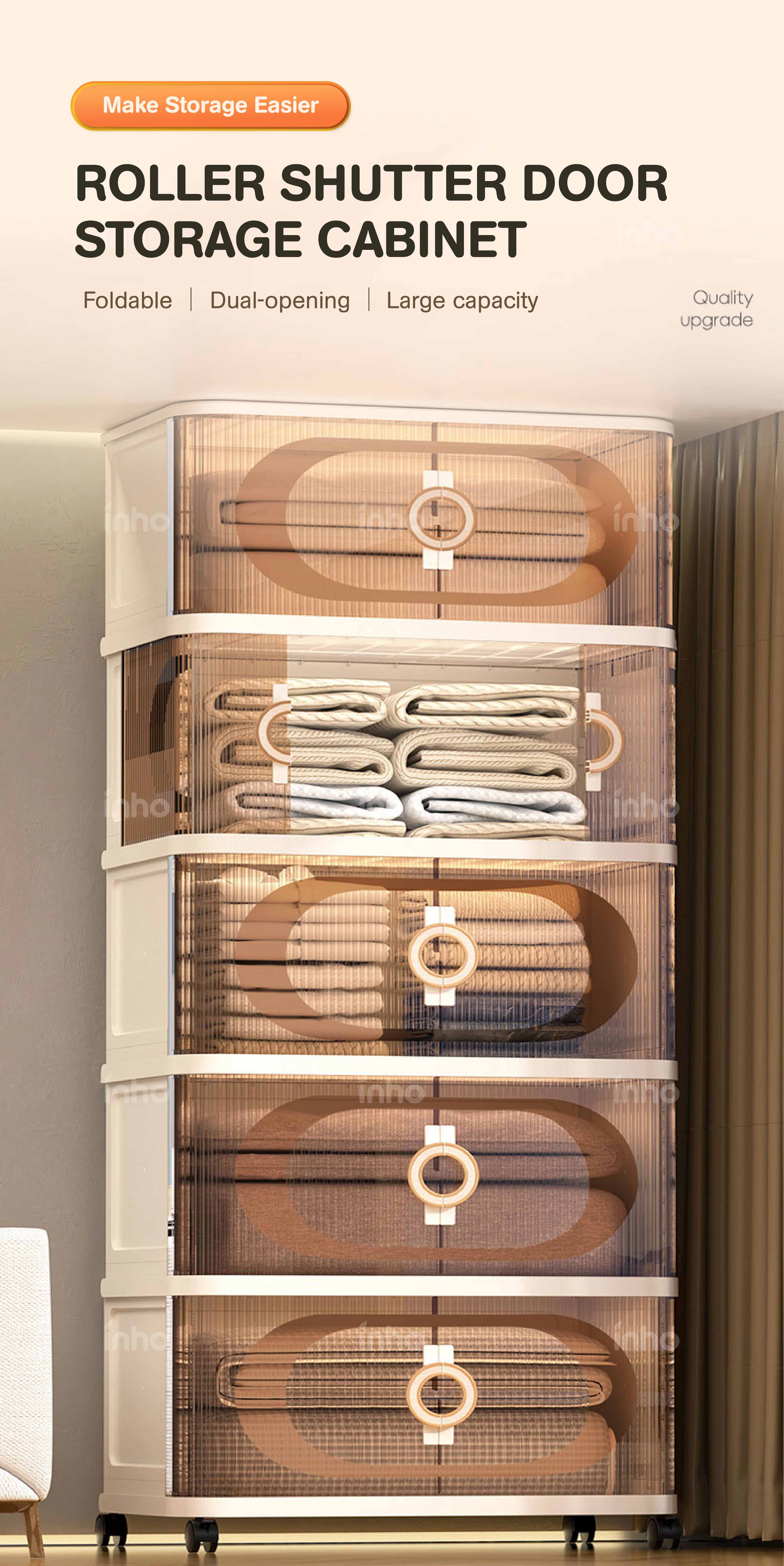 INHO L40-70cm Stackable Roller Shutter Storage Cabinet Foldable Sliding ...