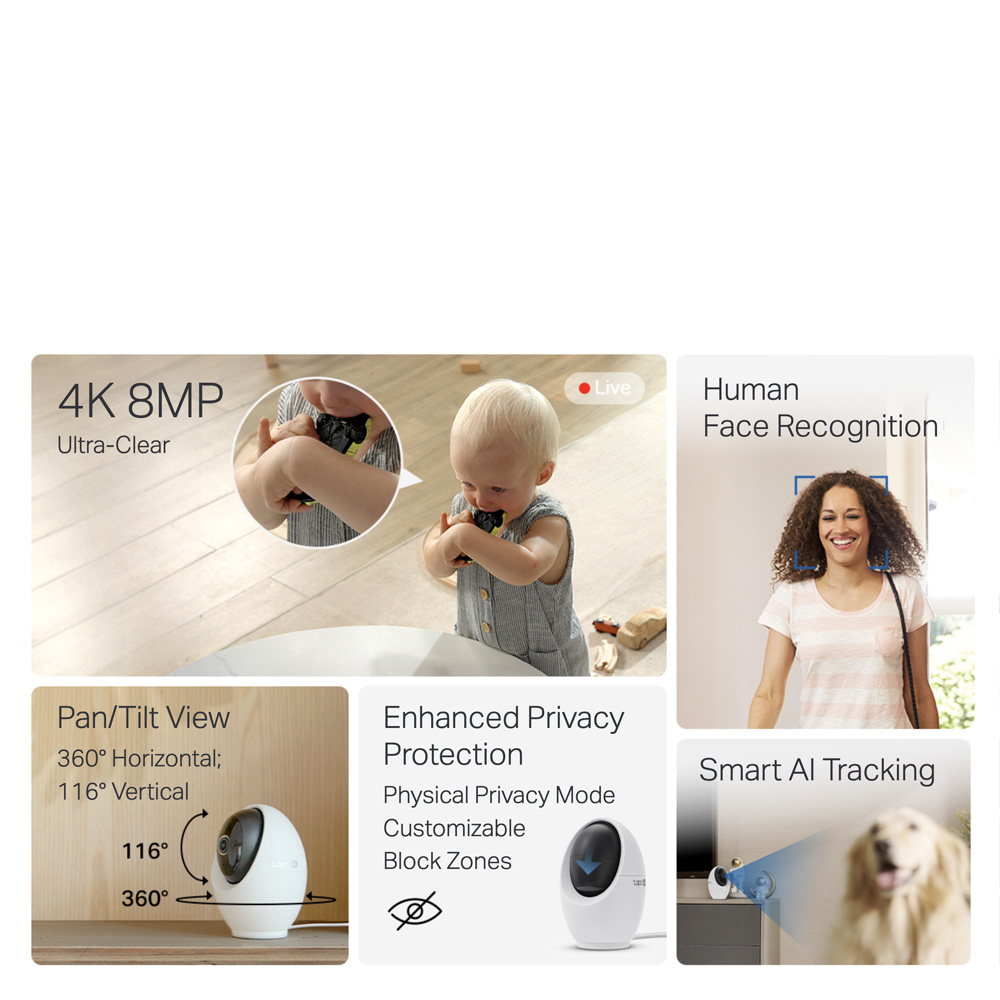 TP-Link Tapo C260 4K 8MP Indoor Camera | Dual-Band WiFi 2.4GHz & 5GHz | Pan Tilt | Face & Pet ...