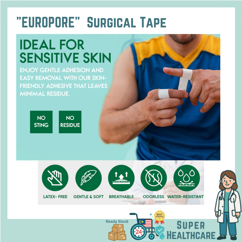 [EUROPORE] Refill Pack Surgical Tape, Pelekat Pita Luka (1/2"inch / 1 ...