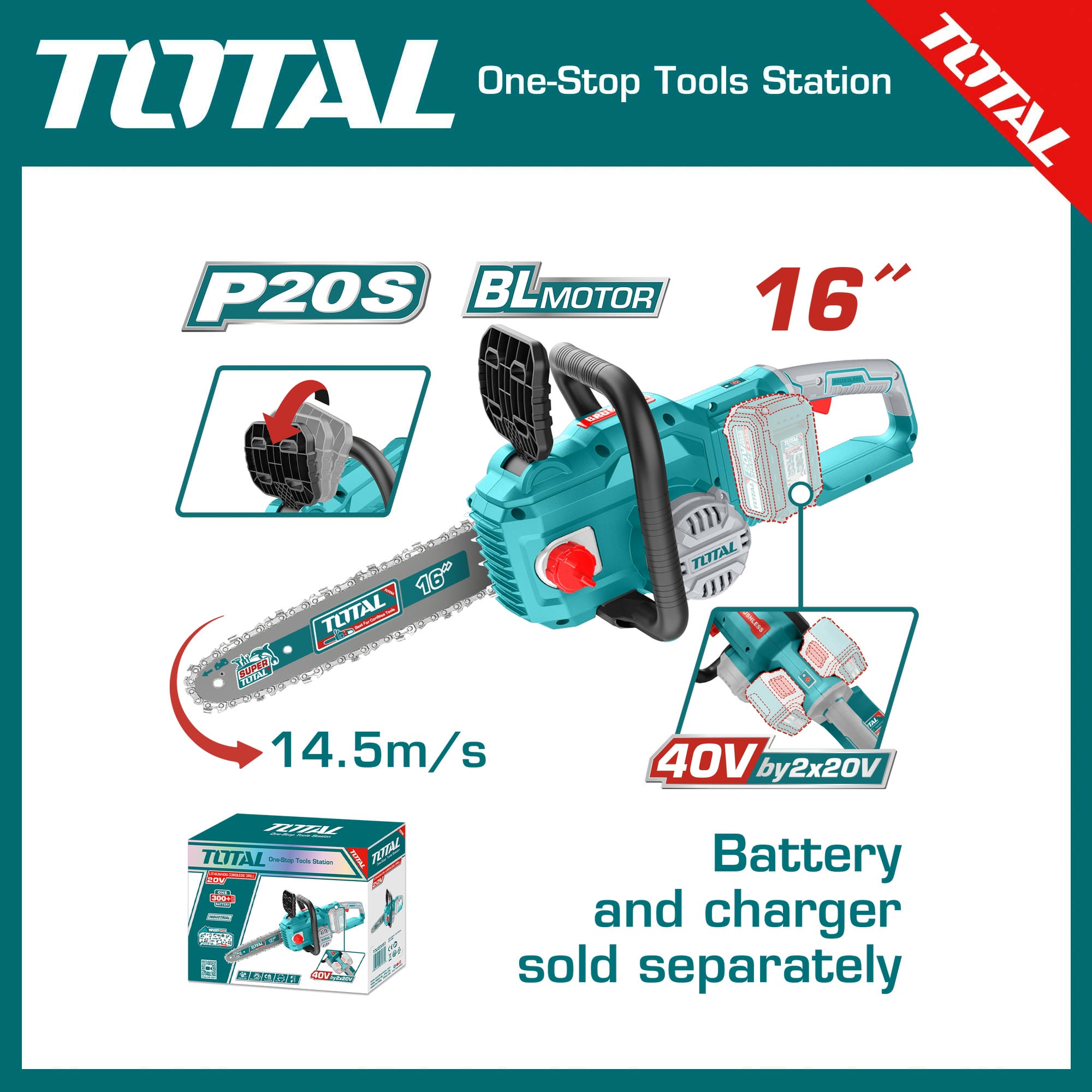 TOTAL Cordless chain saw TGSLI40168 | Shopee Malaysia