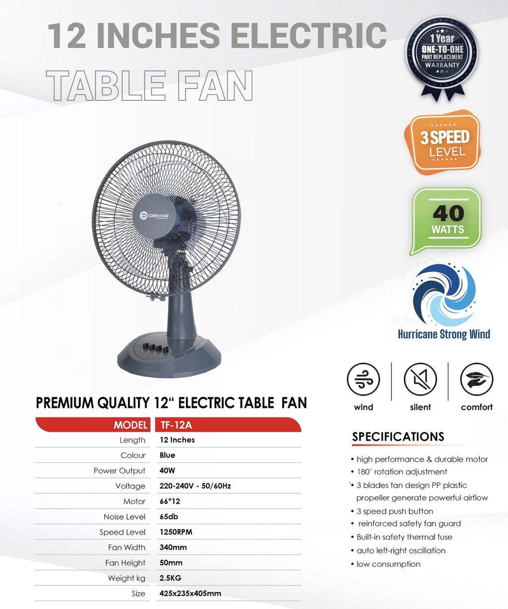 12 INCHES ELECTRIC TABLE FAN TF-12A | Shopee Malaysia
