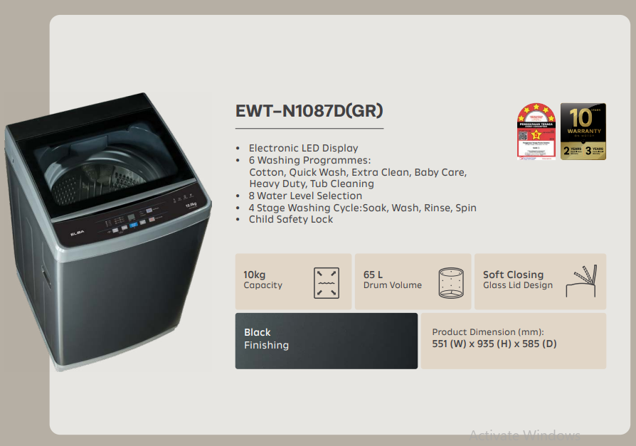 Elba 10KG | 12 KG Top Loading Fully Automatic Washing Machine EWT ...