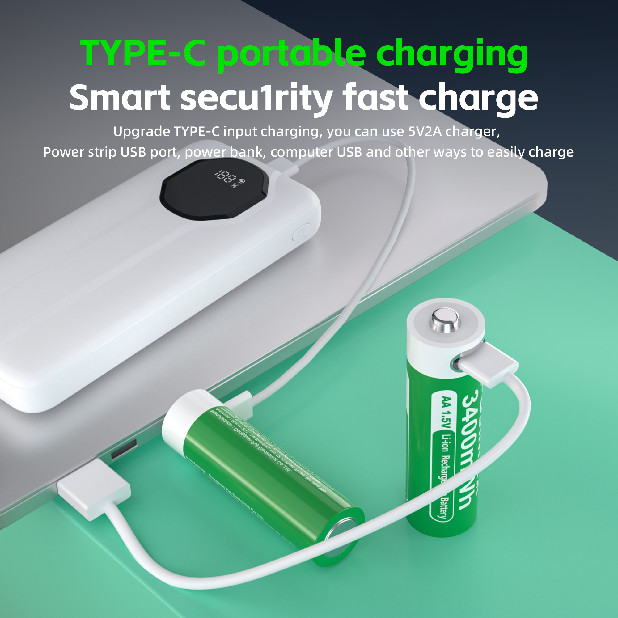 PUJIMAX Li-ion Battery AA battery 3400mWh 1.5V USB type-c Rechargeable ...