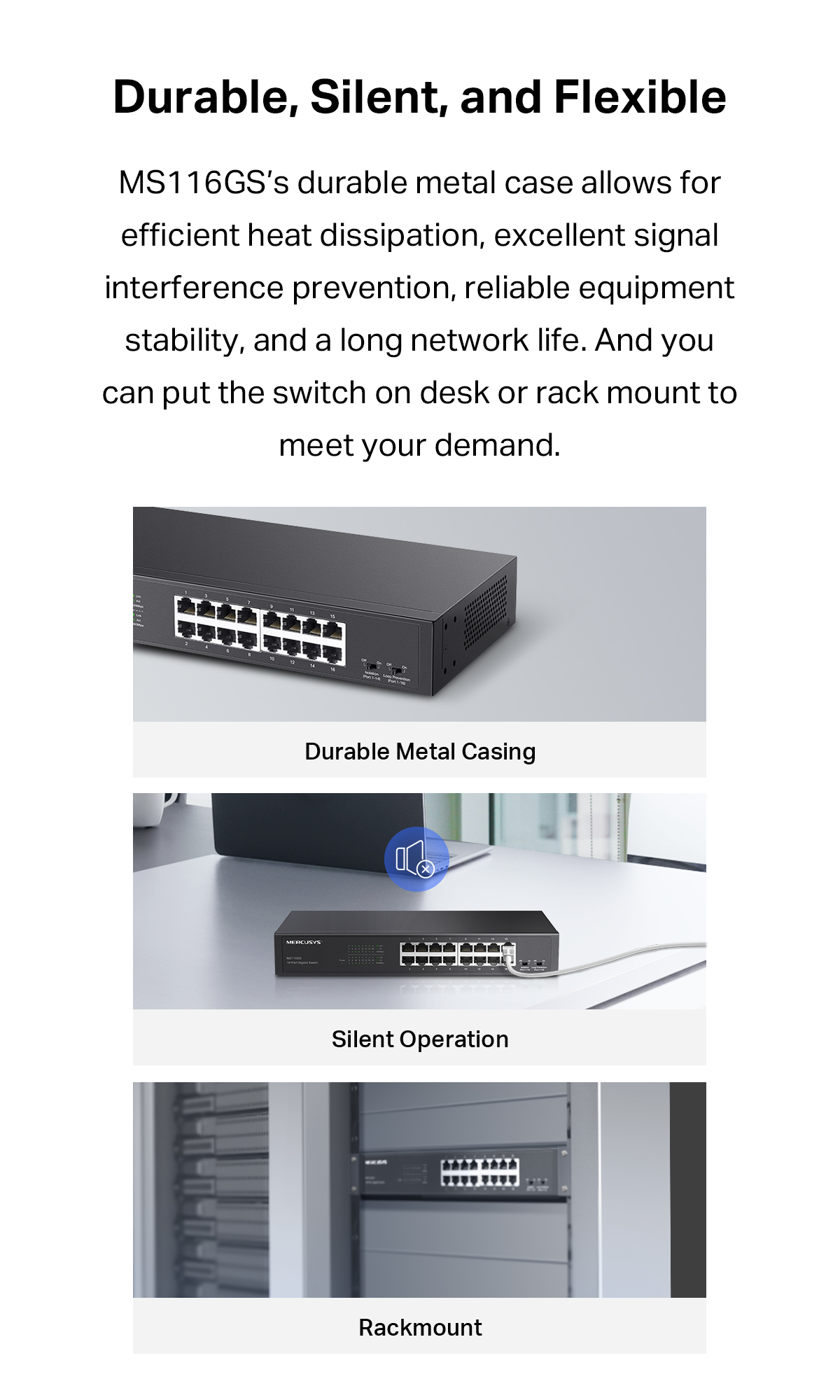 Mercusys MS116GS 16 Port Gigabit Desktop Rackmount RJ45 LAN Network ...