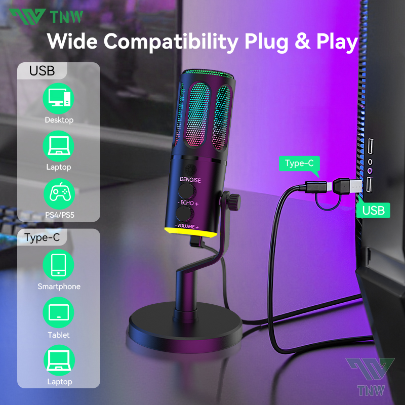 TNW K18 Gaming Microphone Condenser Microphone Noise Cancelling 2-in-1 ...