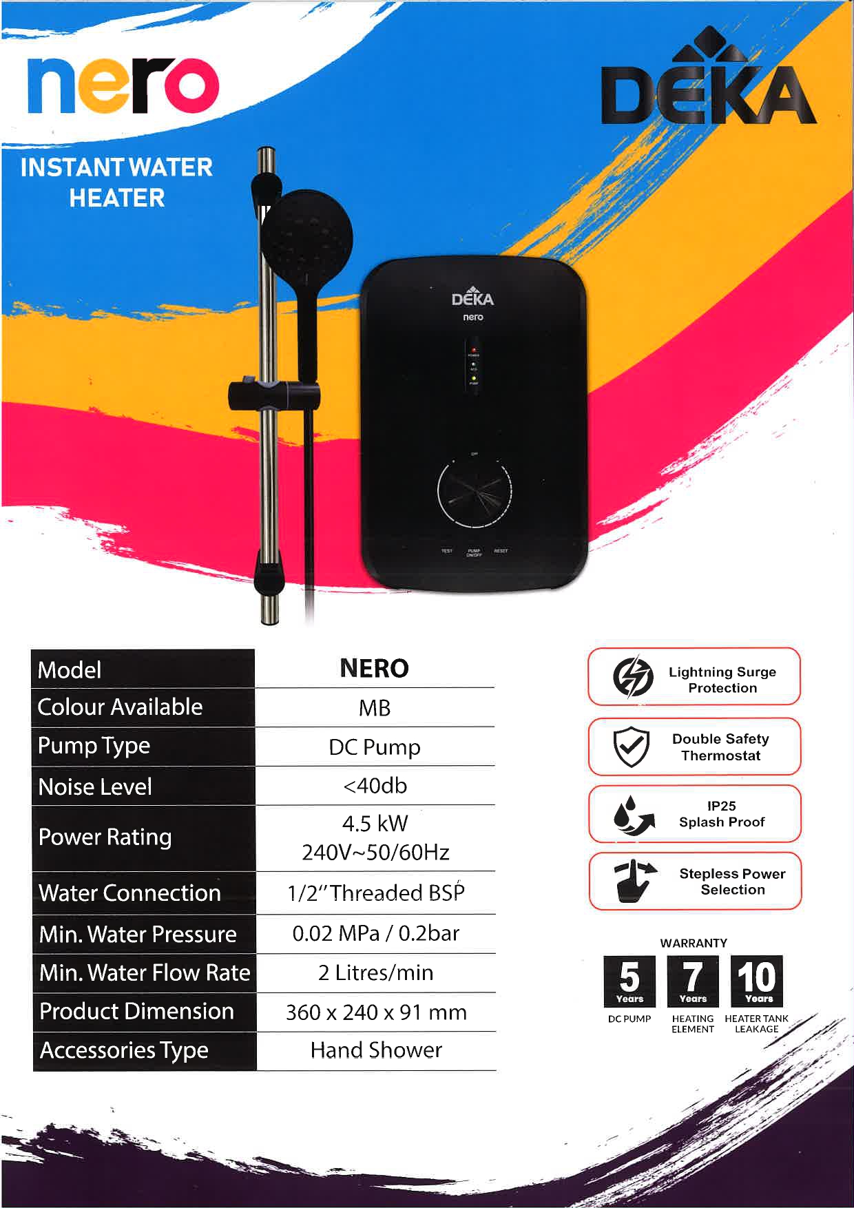 Deka Inverter DC Pump Instant Water Heater Home Shower Matt Black ...