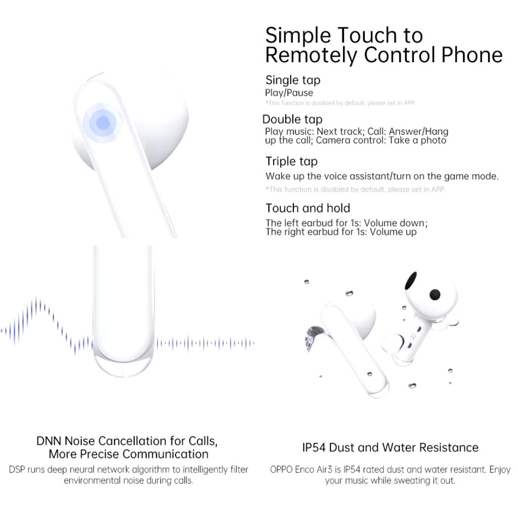 OPPO ENCO AIR 3 BLUETOOTH AIR POD BASS MUSIC BLUETOOTH 5.3 HiFi 5 Ai ...