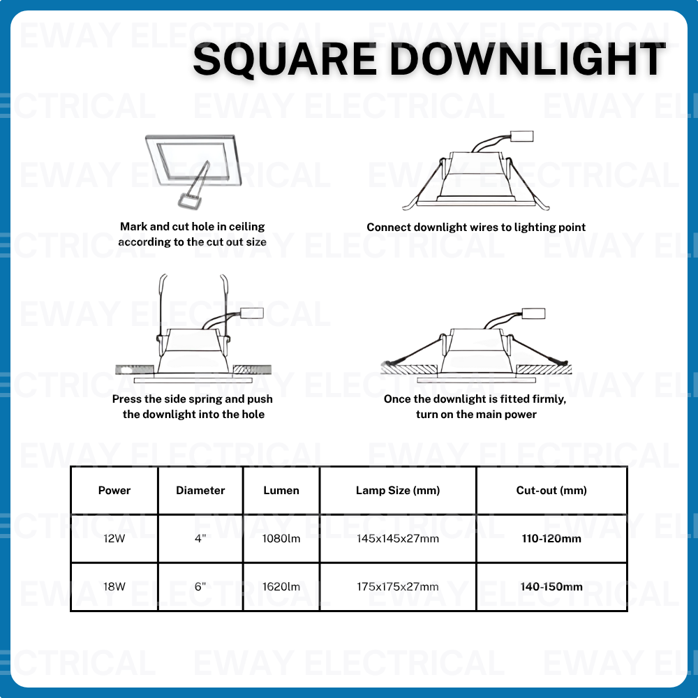 Midea LED Downlight Round Square 4" 6" 12W 18W 4000K 6000K Lighting ...