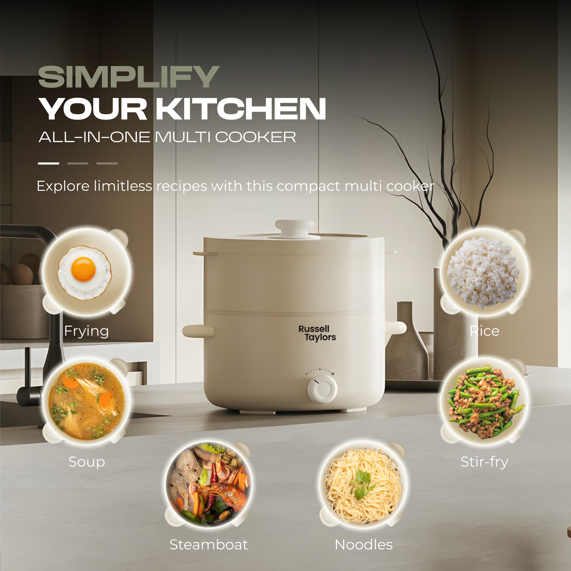 Russell Taylors Multi Cooker Ceramic Non Stick Electric Cooker (2.2L ...