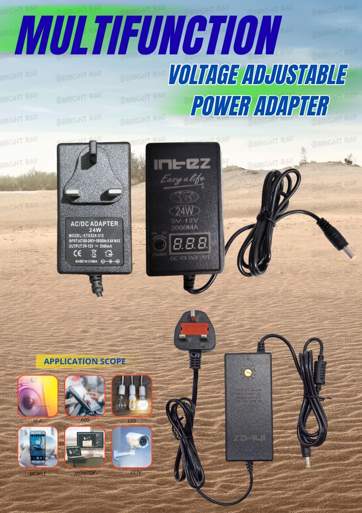 INTEZ 60/24W Voltage Adjustable power supply Power Adapter Ac to dc 12v power supply with 3 pin ...