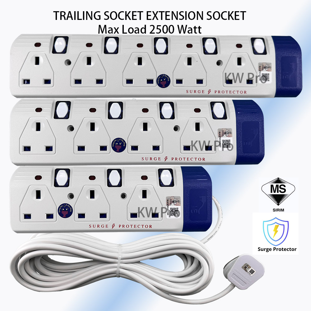 3 4 5 GANG TRAILING SOCKET EXTENSION SOCKET 3C 1.25MM Flexible Cable ...