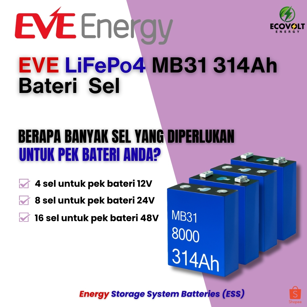 [Original] EVE MB31 314Ah LiFePO4 Battery Cell 3.2V Grade A For 12V 24V ...