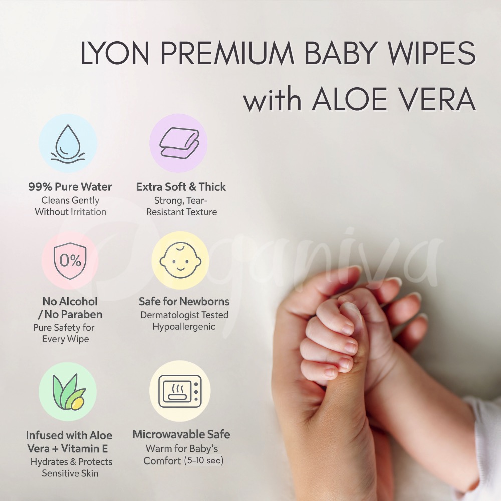 LYON Premium Baby Wipes (80 Sheets) - Aloe Vera & Vitamin E | Paraben ...