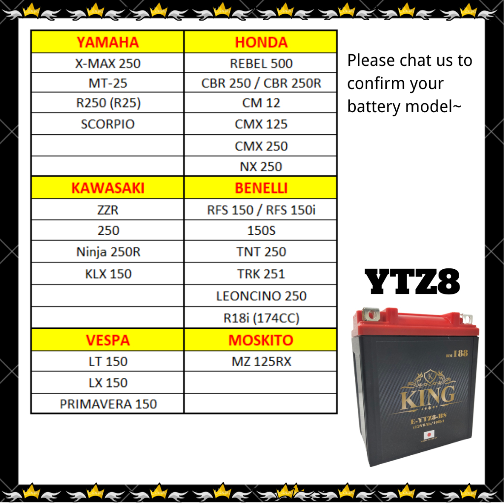 BOSSKU KING BATERI YTZ5S YB3L YB5L YT6B YTX7L YTX7A YTZ7S YTX9 YT12A ...