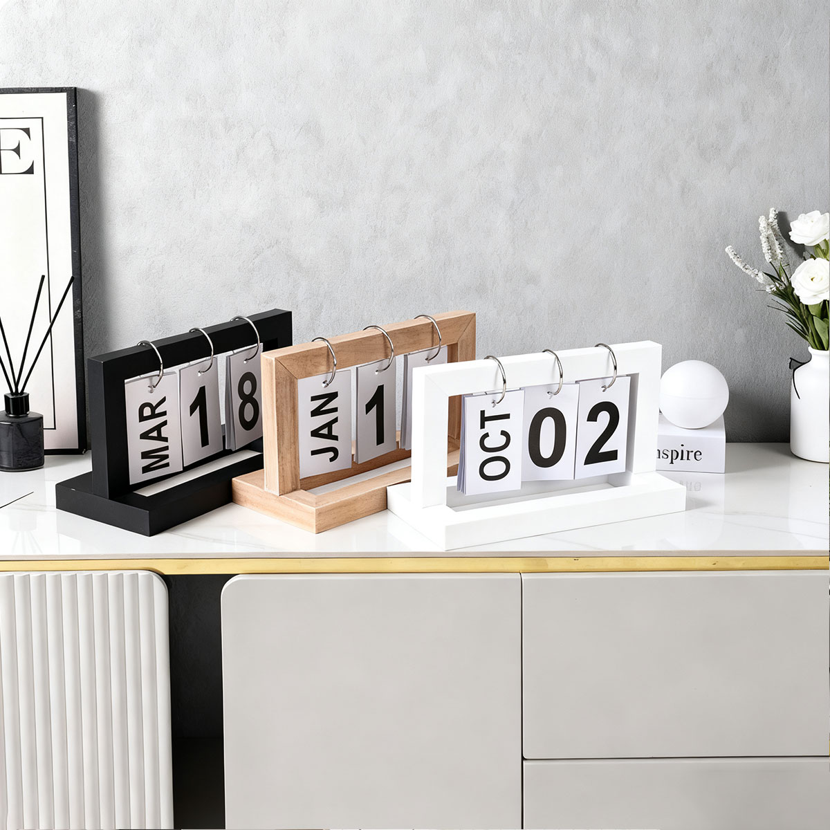 Wooden Calendar Nordic Simple Desk Calendar Flipping Calendar Small ...