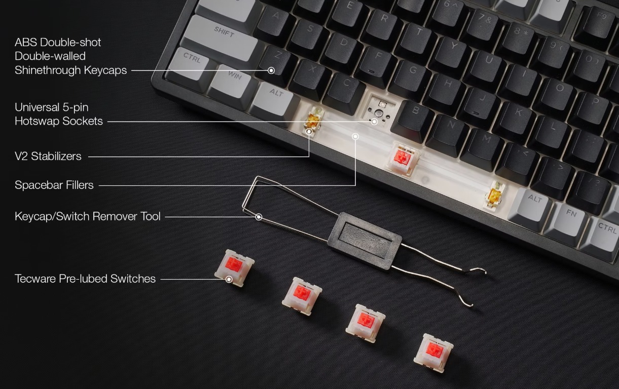 Tecware Phantom S 75% RGB Wireless Tri-Mode Mechanical Gaming Keyboard ...