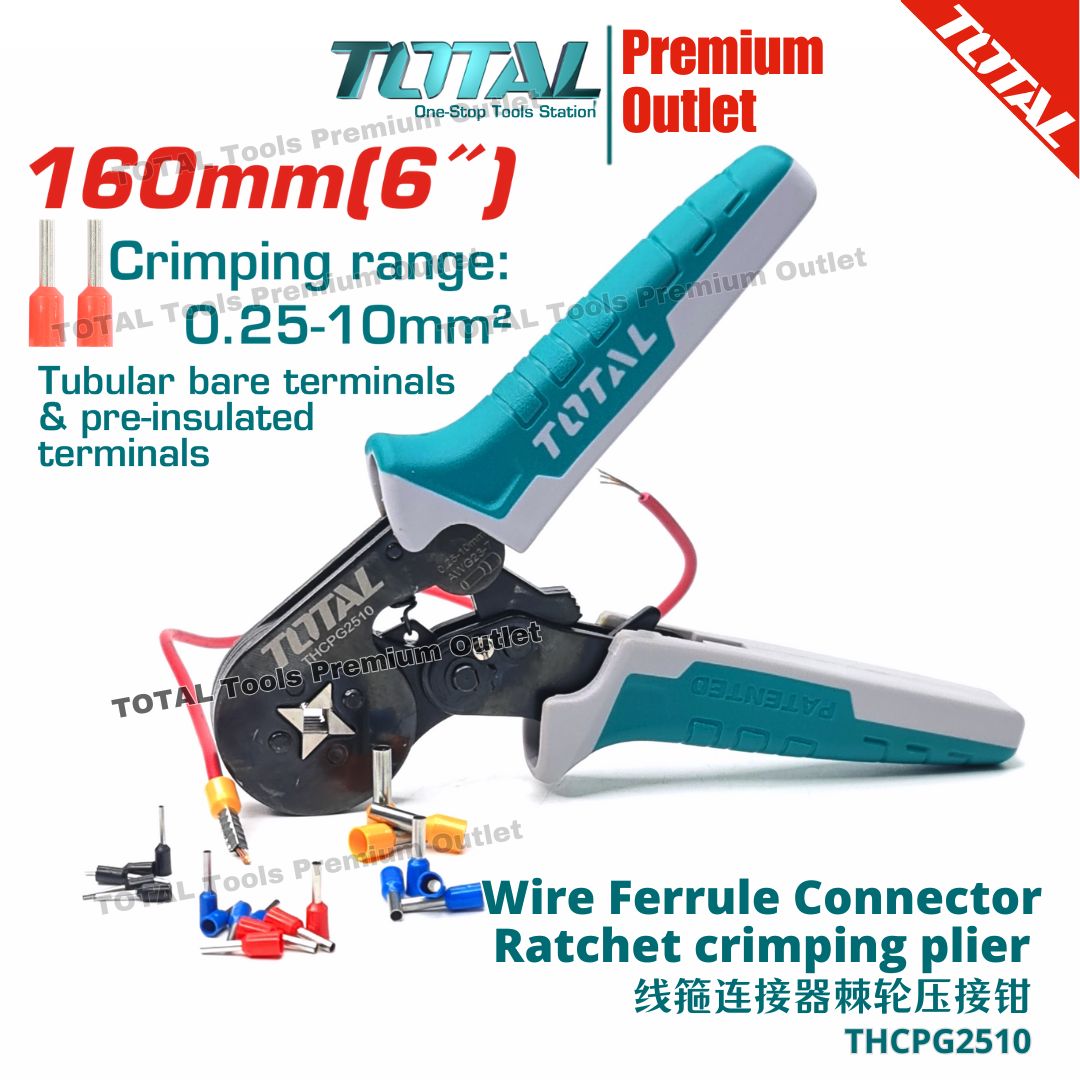 TOTAL Tools Wire ferrule connector Ratchet crimping plier 0.25-10mm² ...