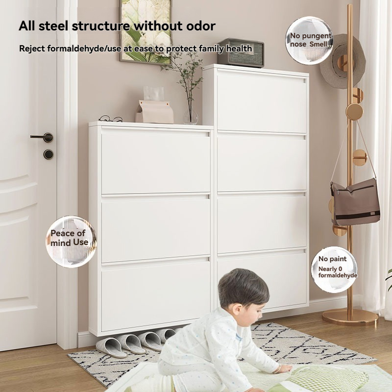 Shoes Cabinet 3/4 Doors Multi-layer Shoe Rack Metal Flip Shoe Cabinet ...