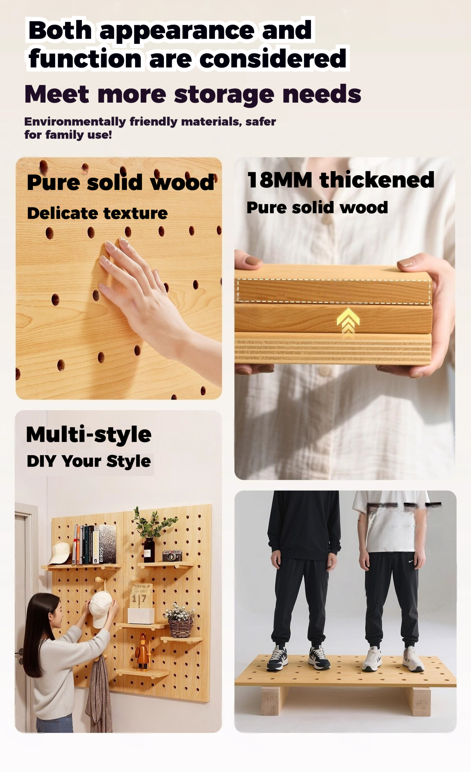 𝐁𝐌𝐙𝐀𝐑 𝙄𝙣 𝙎𝙩𝙤𝙘𝙠 Solid Wood Pegboard Wall Storage Rack 60/80/120CM Wall ...