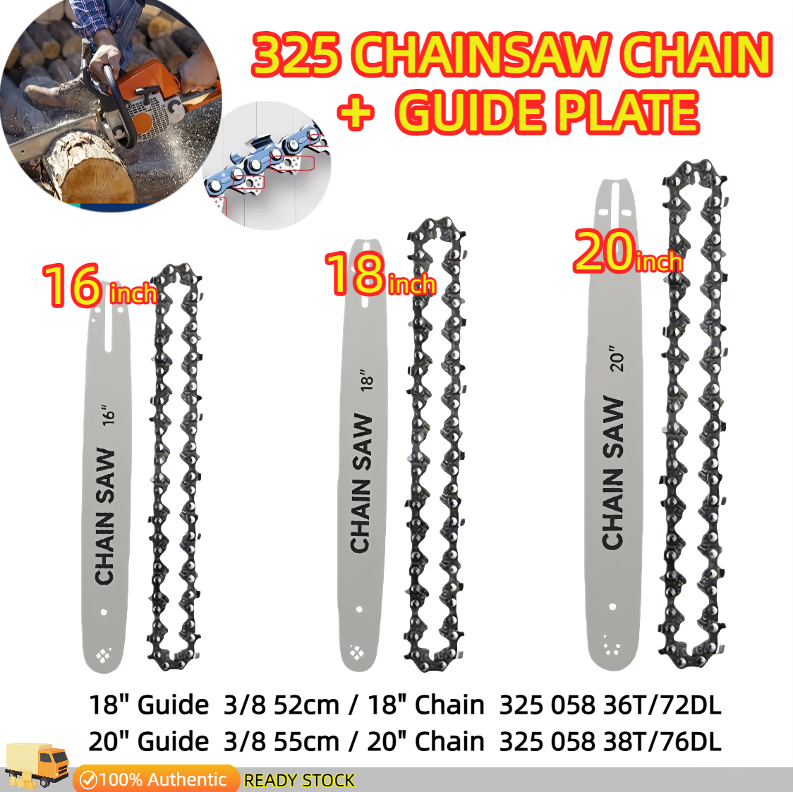 325 18/20“ Chainsaw Chain and Guides bar For Cordless Chainsaw ...