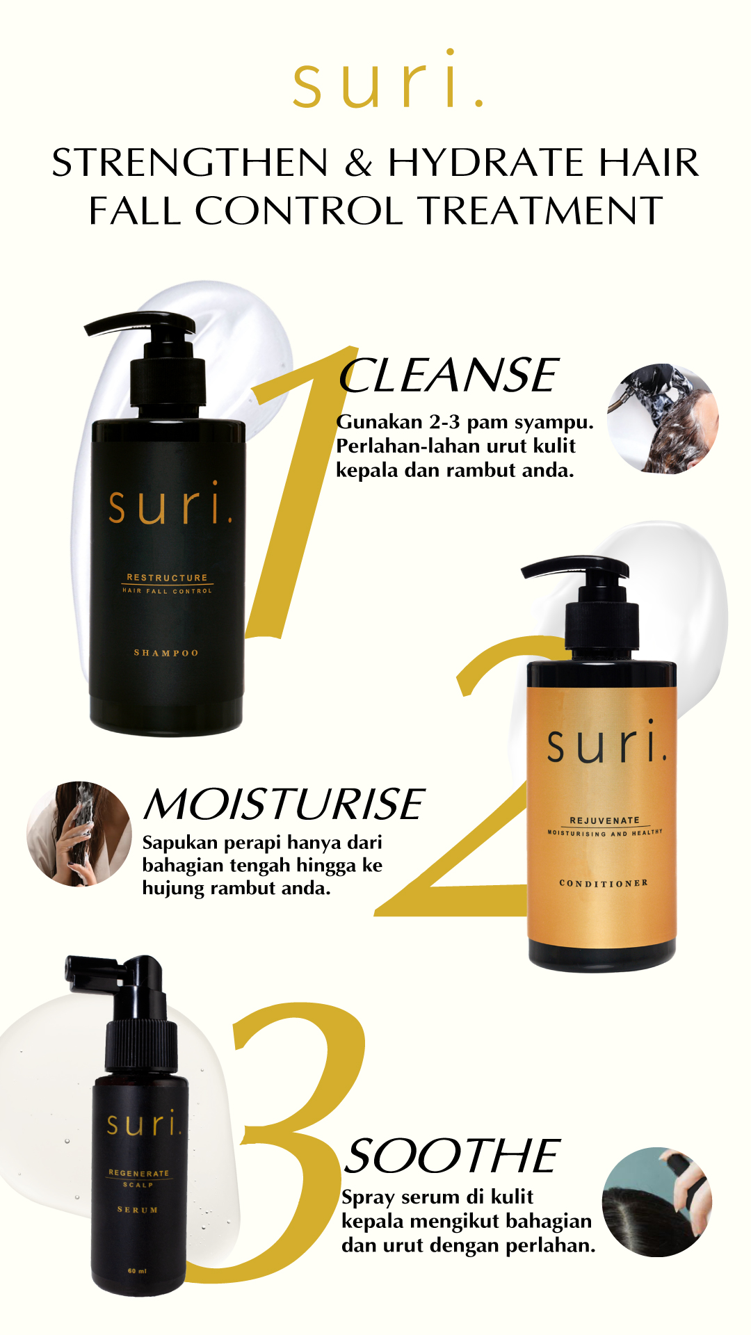 SURI Hair Fall Treatment Set B - Shampoo + Conditioner + Scalp Serum ...