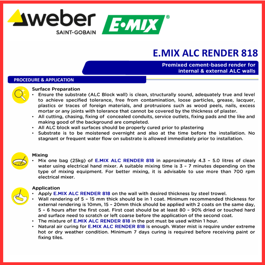 EMIX ALC RENDER 818 5KG & 25KG 3 IN 1 RENDER WALL/SIMEN RENDER/RENDER ...