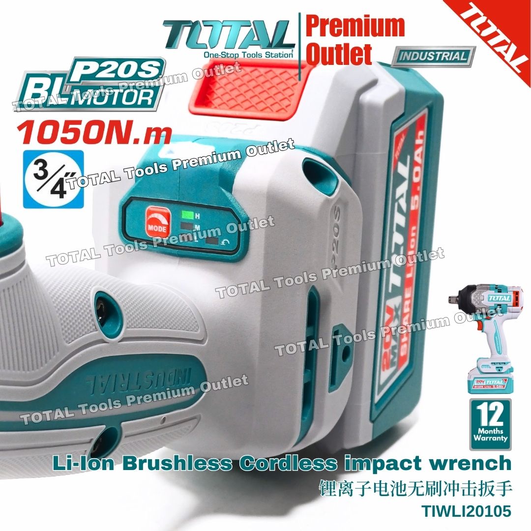TOTAL Tools 20V series 1050Nm Cordless high torque impact wrench ¾ ...