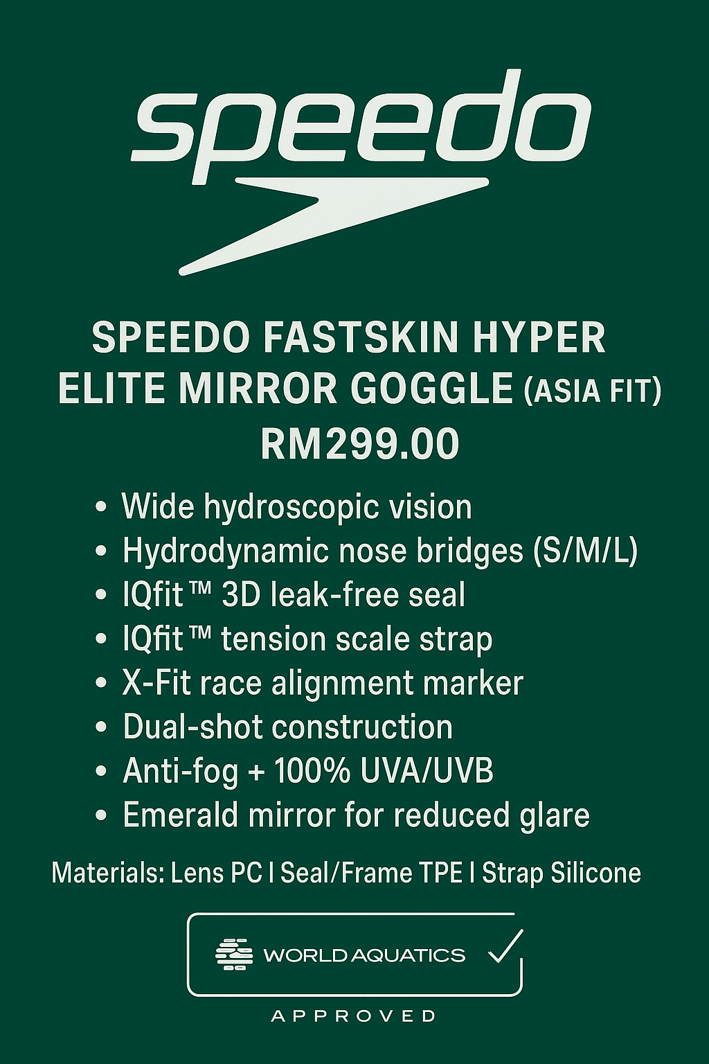 SPEEDO FASTSKIN HYPER ELITE MIRROR GOGGLE (ASIA FIT) - World Aquatics ...