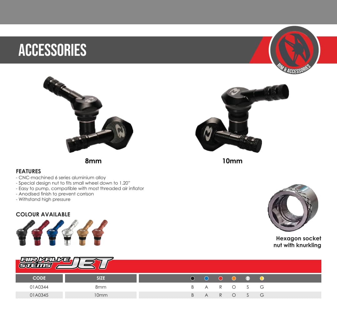RCB TUBELESS VALVE AIR VALVE STEMS JET 8MM 10MM TUBE VALVE KEPALA TUBE ...