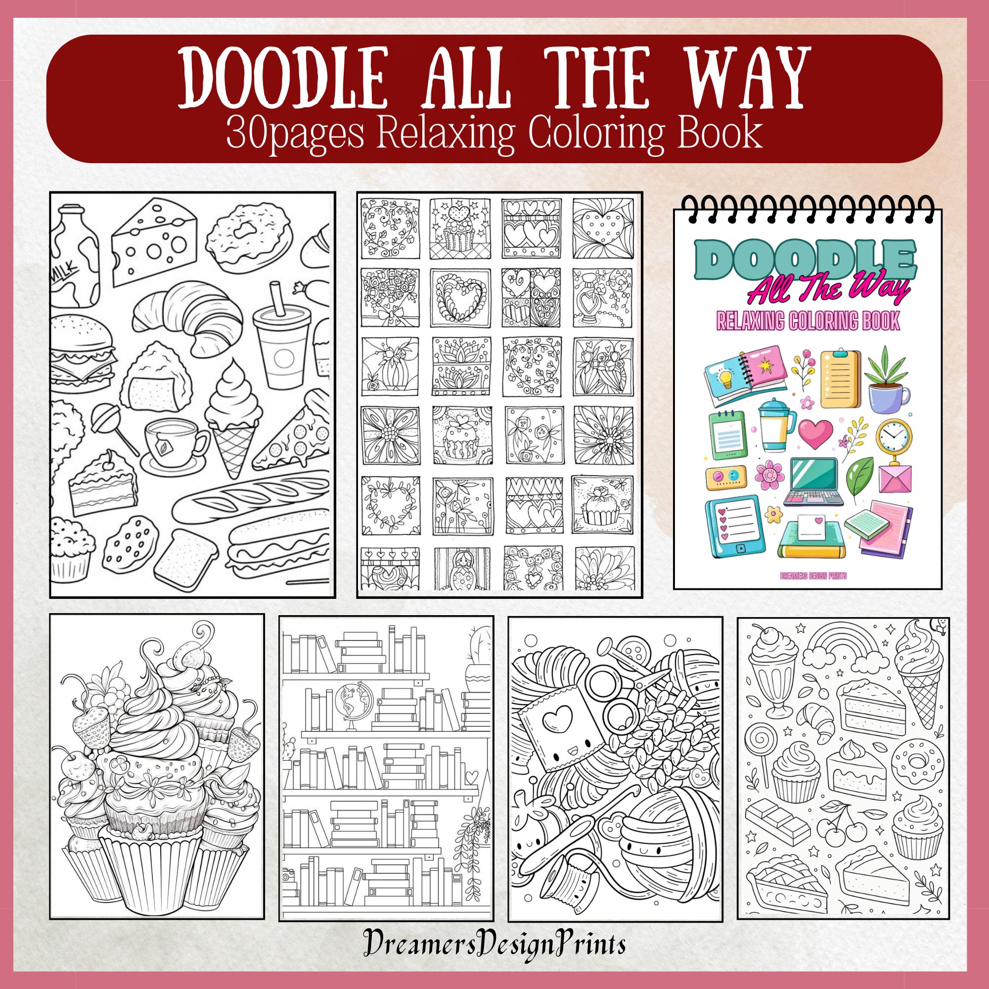 30 pages of Relaxing Coloring Book Doodle Fashion Home Design Therapy ...