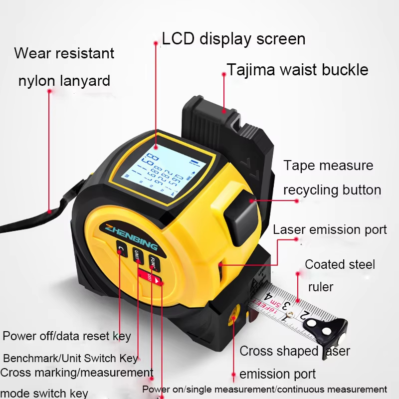 Professional Laser Distance Meter, 60M Range with Cross Line & Digital Tape Measure Function ...