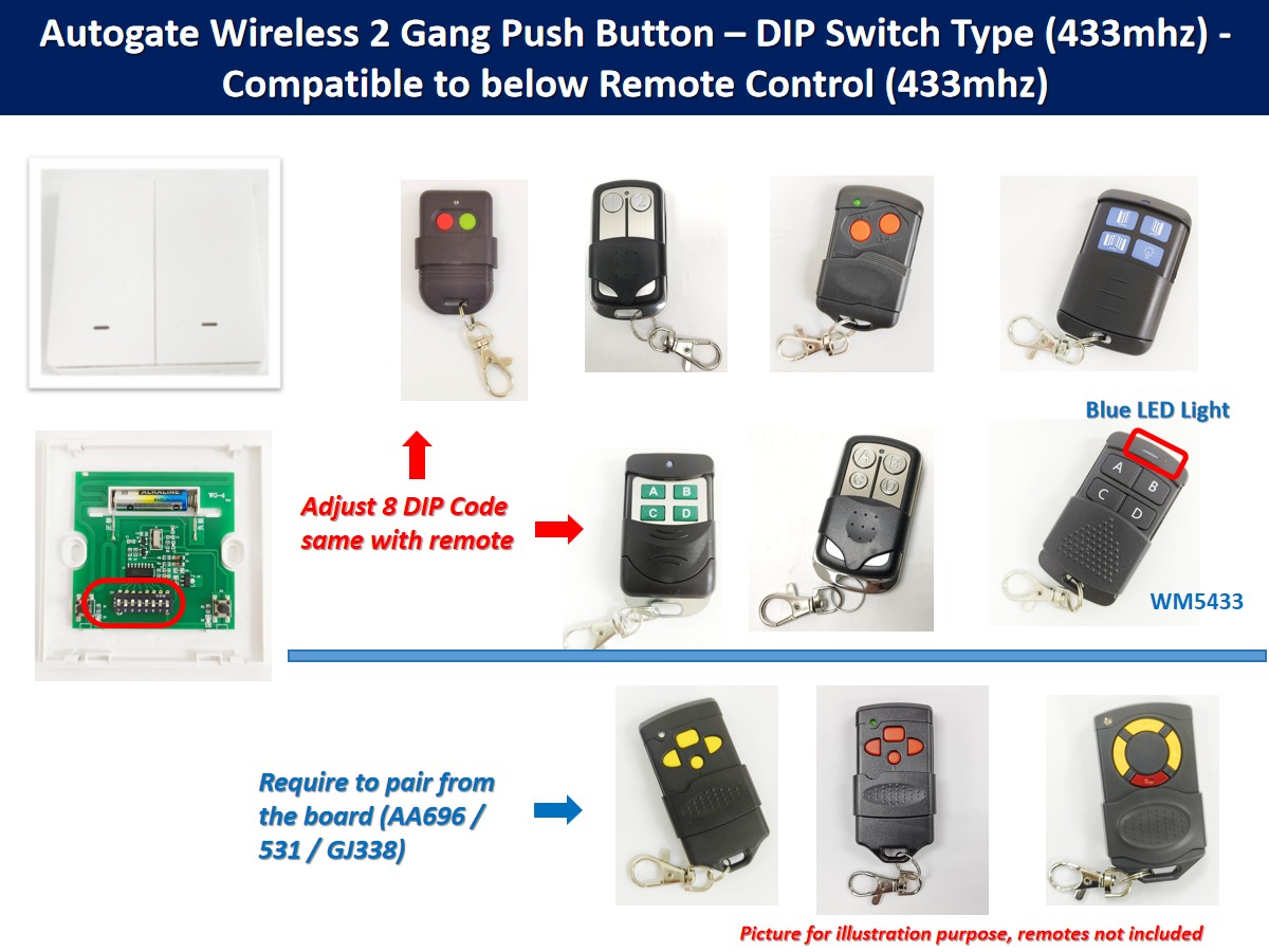 Wireless 2 Gang Push Button / 2 Gang Switch for Autogate Motor System ...