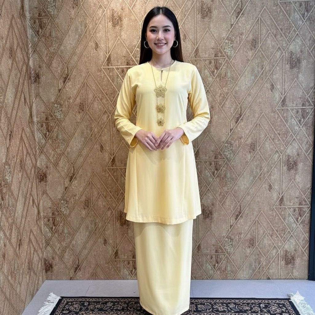 KURUNG SOFT YELLOW PAHANG RIAU BAJU KURUNG MODEN BAJU RAYA MUSLIMAH ...