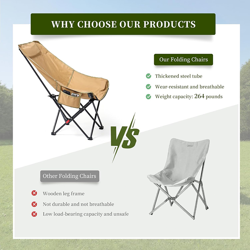 WTHB Camping Chair Foldable High Moon Chair Outdoor Adjustable Portable ...