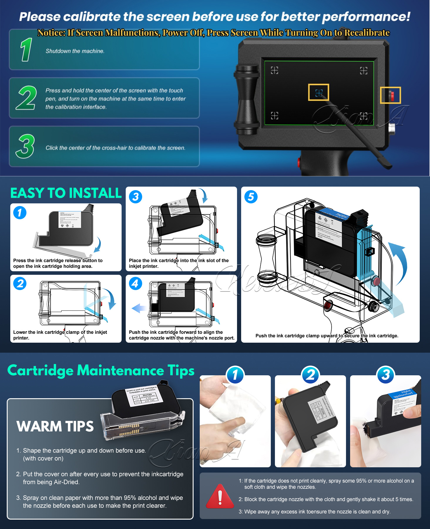 Handheld inkjet printer Portable inkjet date printer 12.7mm Replaceable ...