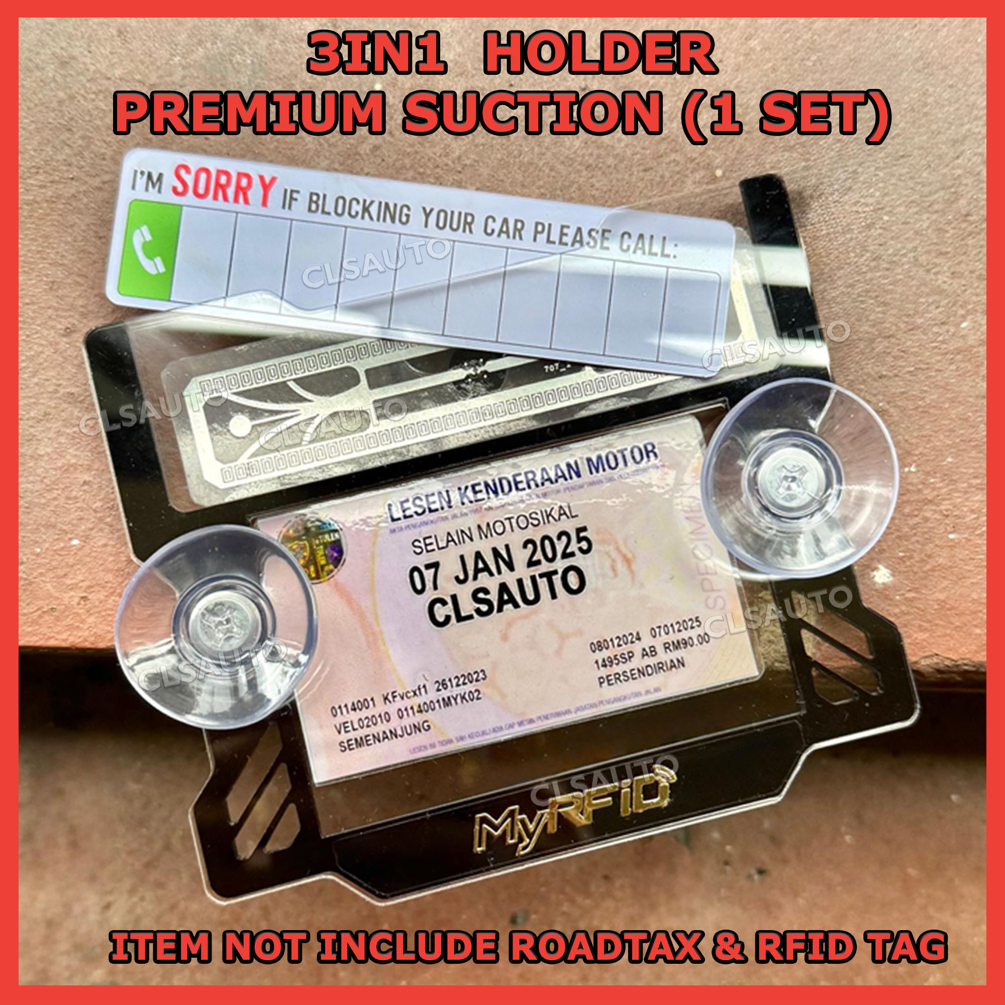 3in1 Car Roadtax Holder Universal | Roadtax RFID Phone Number Parking ...