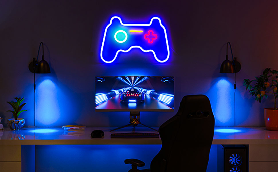 Game Room Wall Decor Neon Sign UFO Gamepad Shape LED Neon Sign Bedroom ...