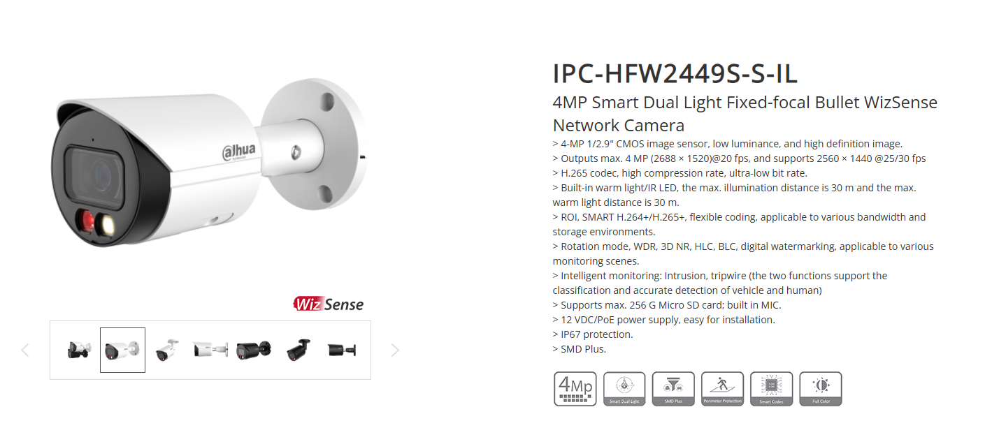 Dahua 4MP Smart Dual Light Fixed-focal Bullet WizSense Network Camera ...