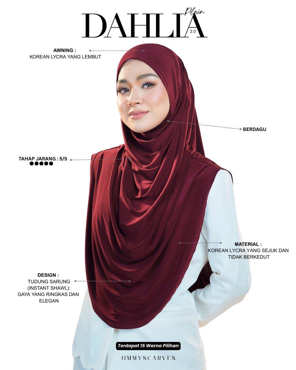 Authentic Jimmy Scarves : Dahlia Plain Ironless Tudung Sarung Berdagu ...