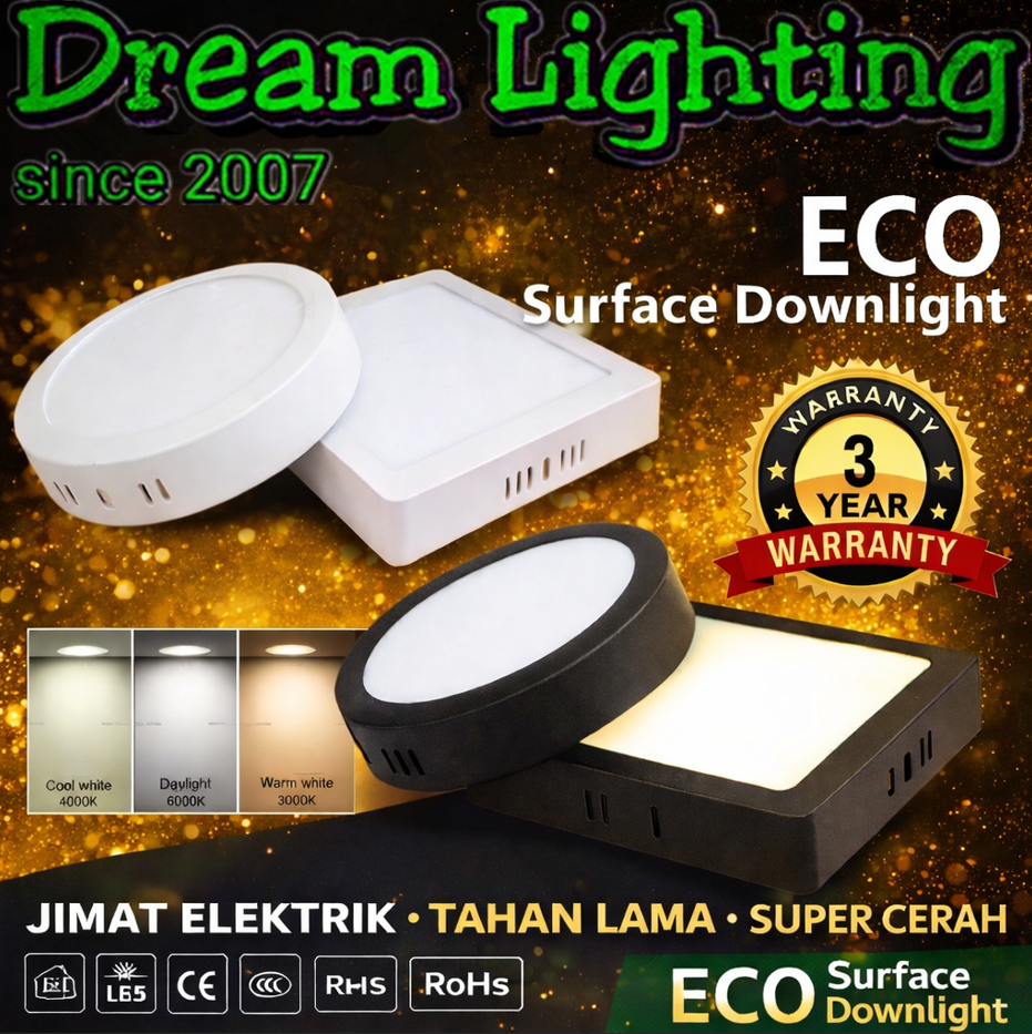 Dream Lighting PC LED Surface Downlight 18W 24W 36W Black White / Lampu ...