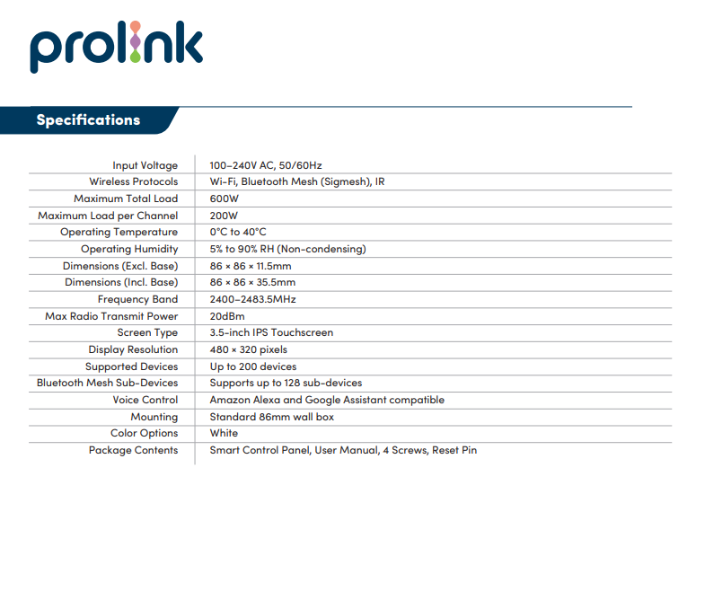 Prolink Smart Touch Control Panel | Tuya Wi-Fi Smart Switch | App ...