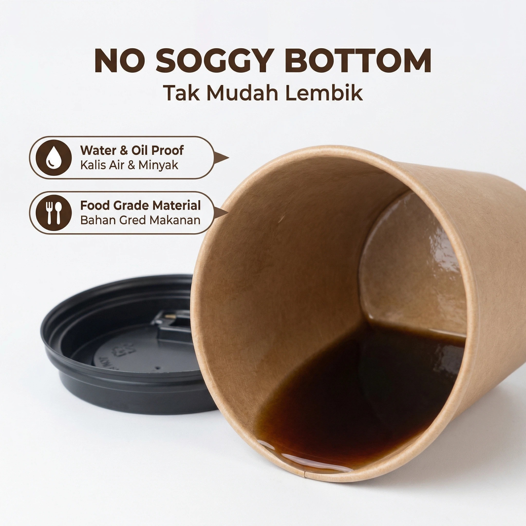 (50pcs) Premuim Kraft Paper Cup With Lid/Multiple size Eco-friendly ...