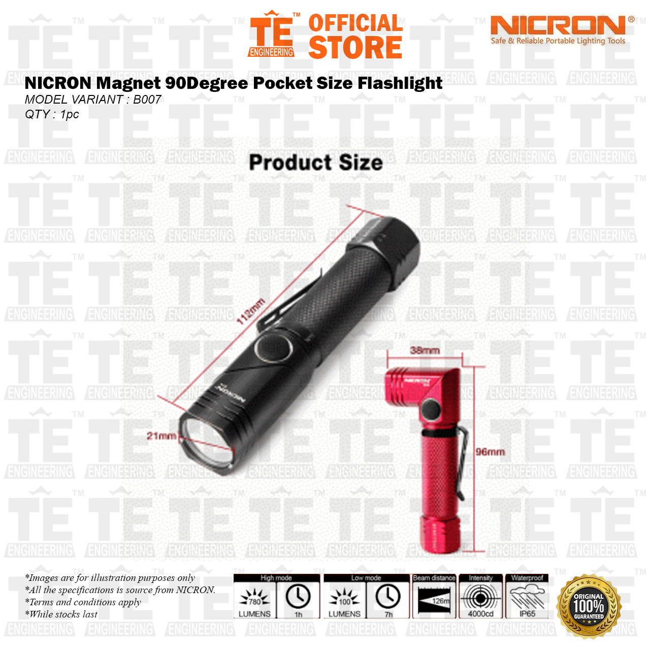 Nicron Rechargeable High Performance Slim Tactical Flashlight ( B007 ...