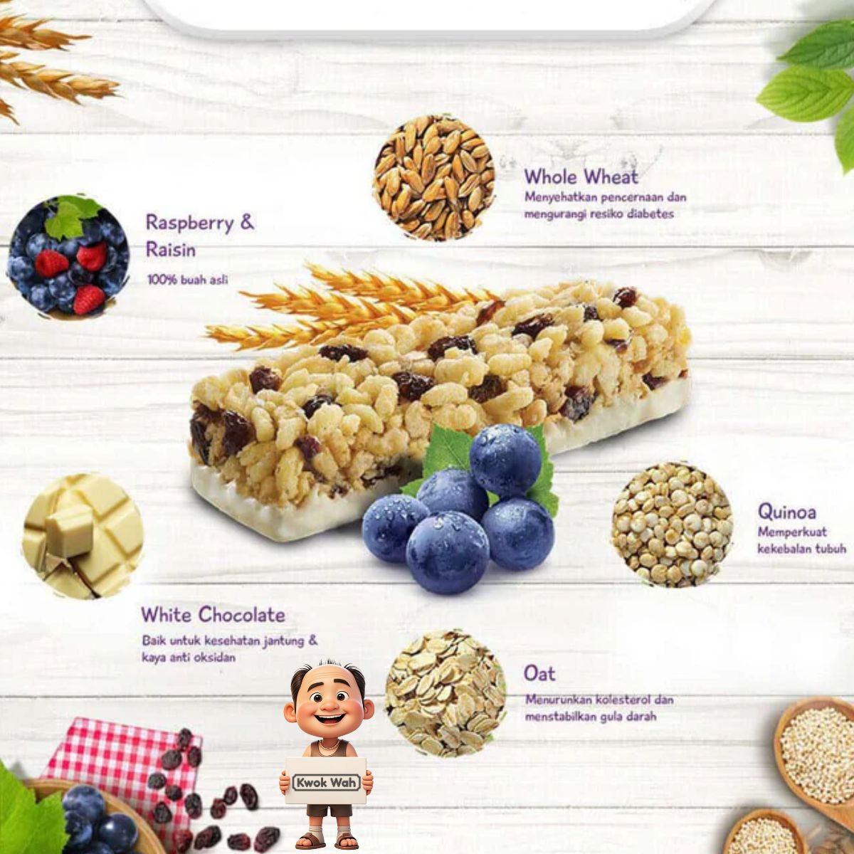 KALBE FITBAR–1 Box (12 Bars)–High Fiber Snack–Only 100 kcal–Low Sugar ...